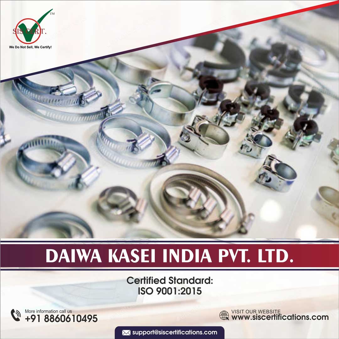 Daiwa Kasei India Pvt Ltd successfully awarded ISO 9001:2015 Certificate