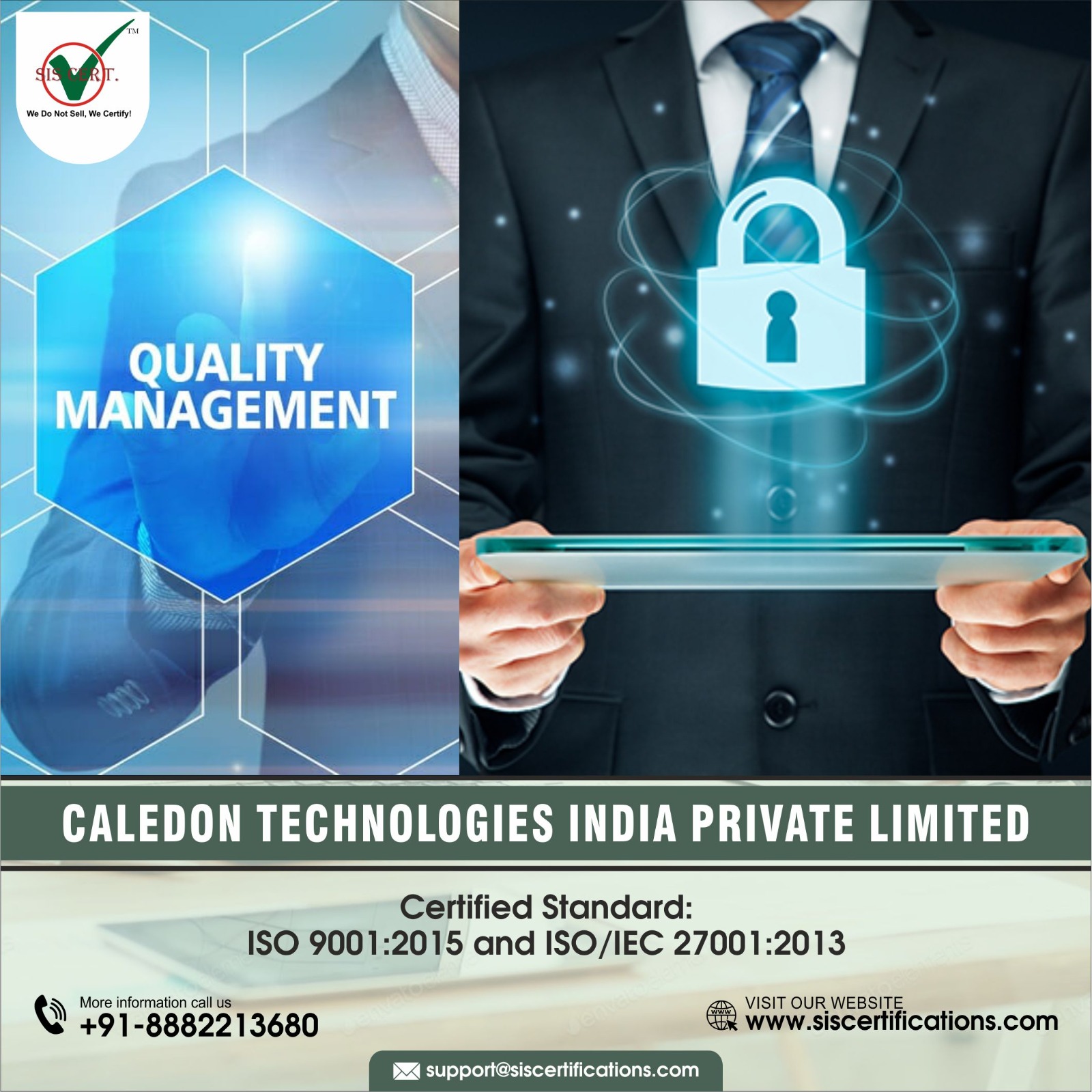 Caledon Technologies India Pvt Ltd obtained ISO 9001 and 27001
