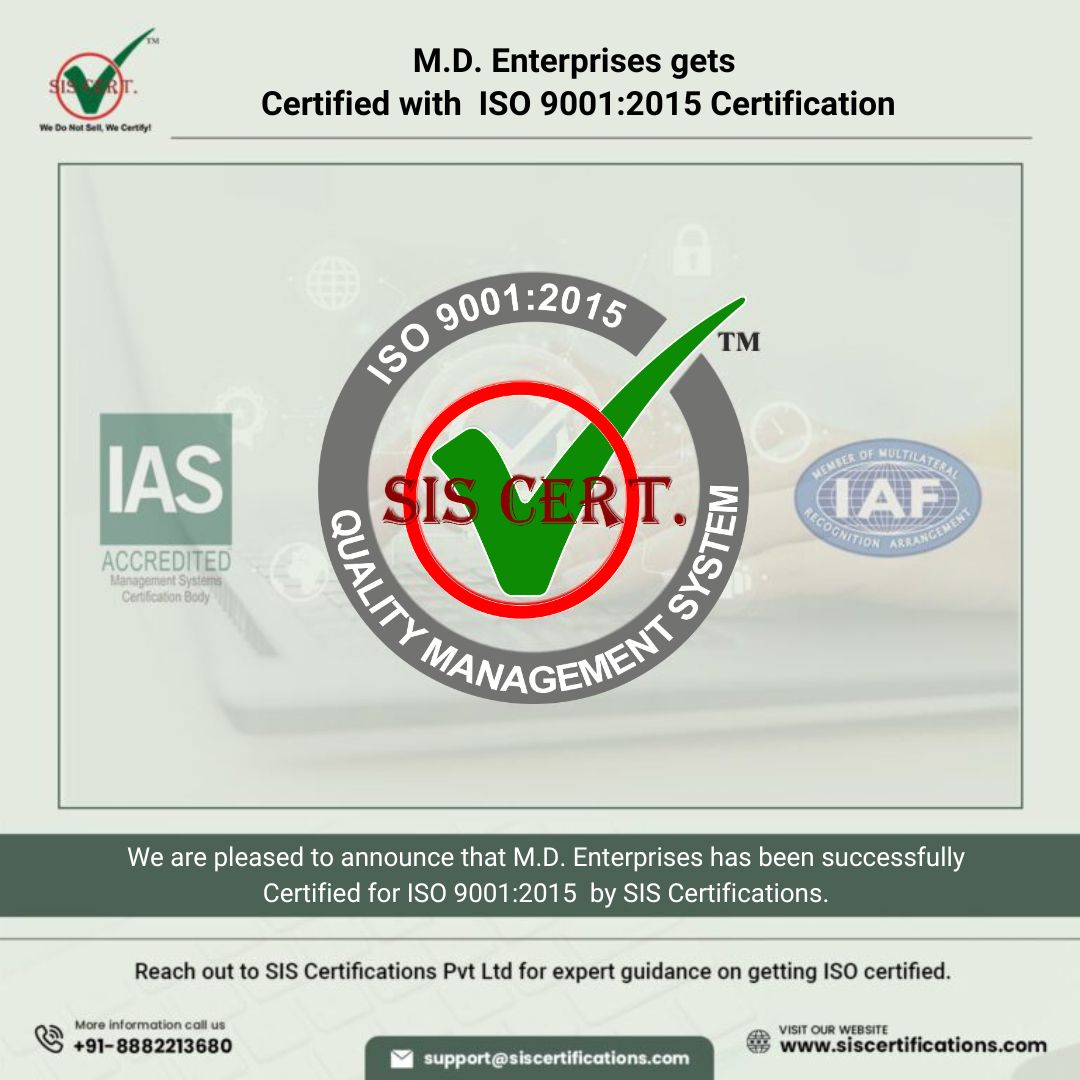 MD Enterprises achieved ISO 9001 Certification