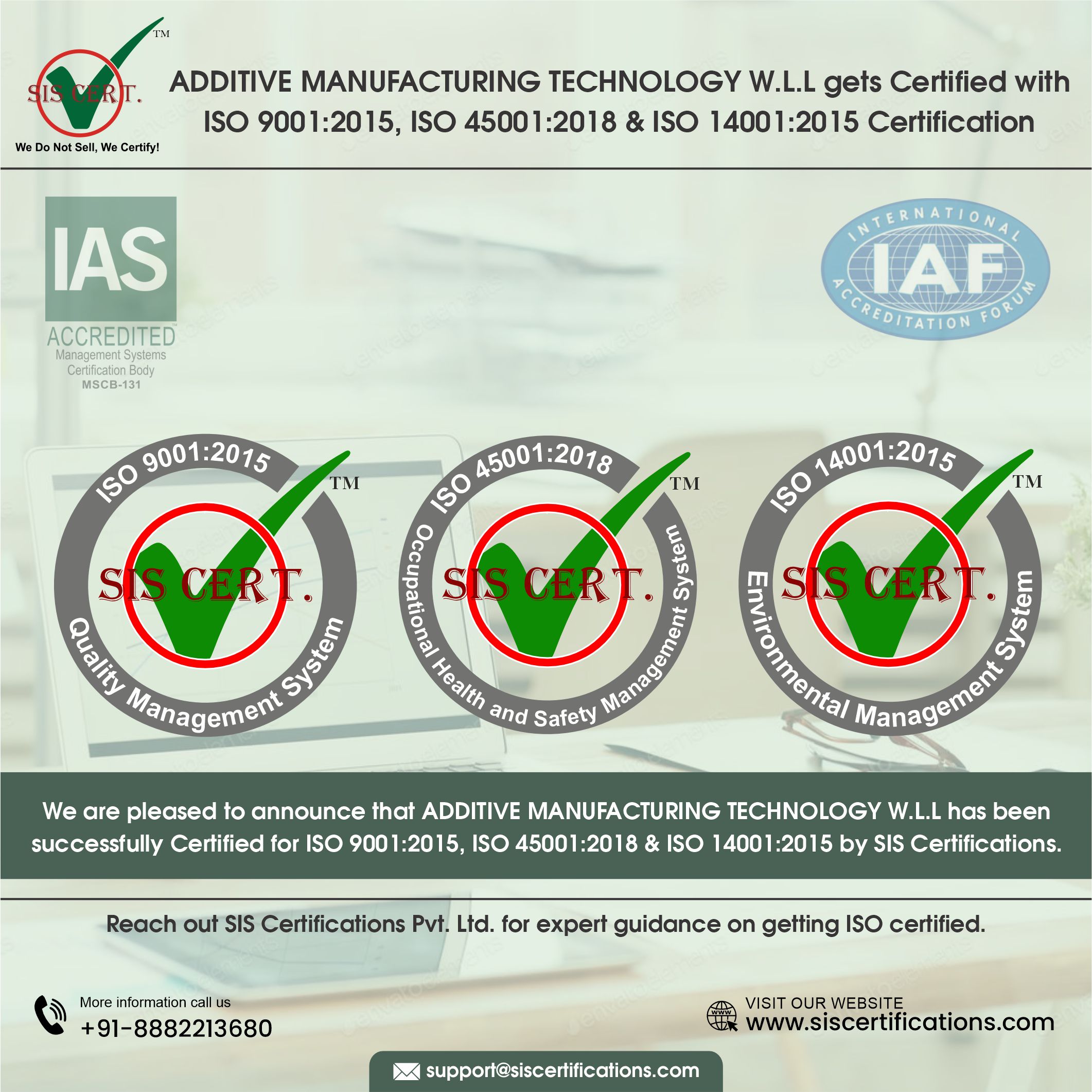 ADDITIVE MANUFACTURING TECHNOLOGY W.L.L achieved multiple ISO Certifications