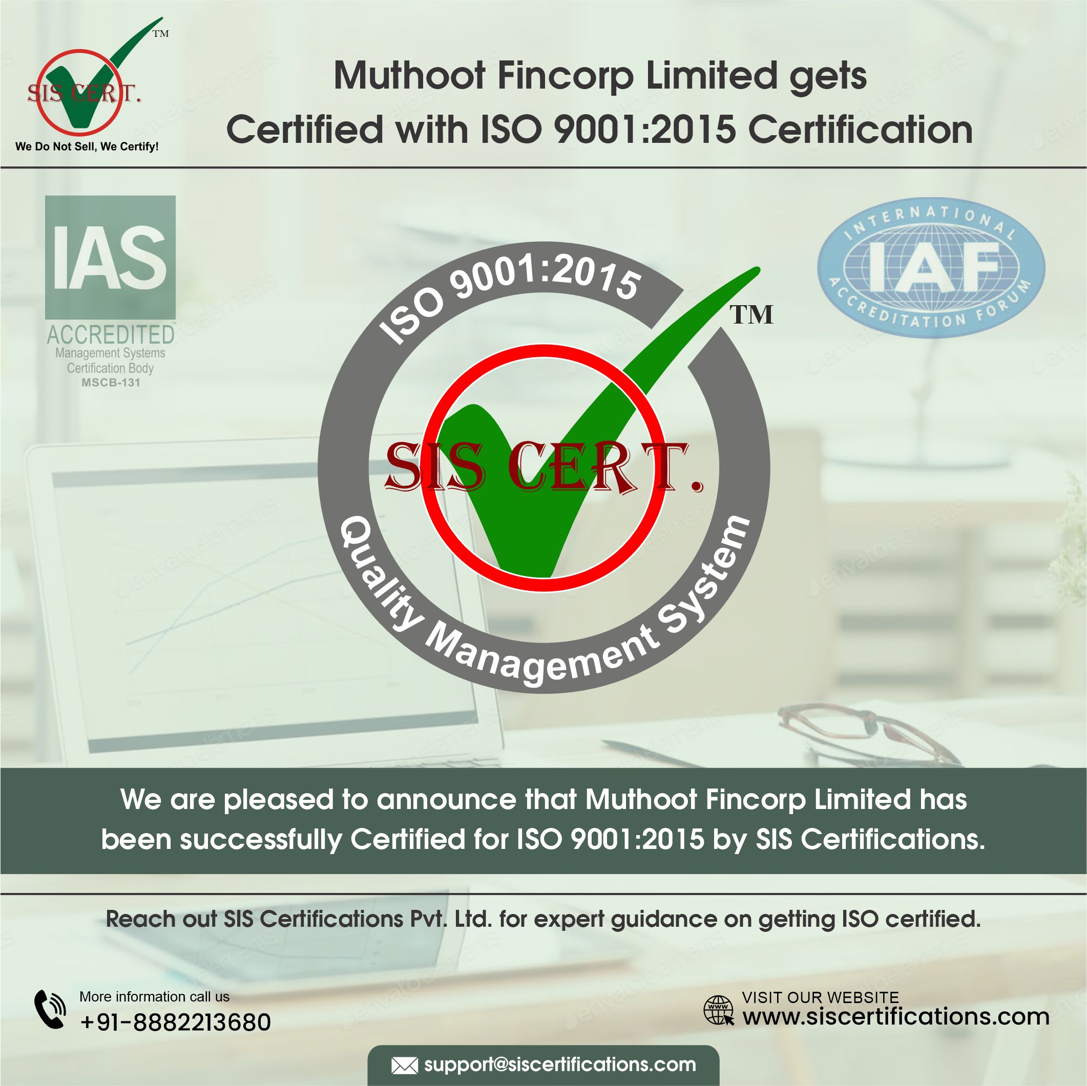 Muthoot Fincorp Limited achieved ISO 9001 Certification