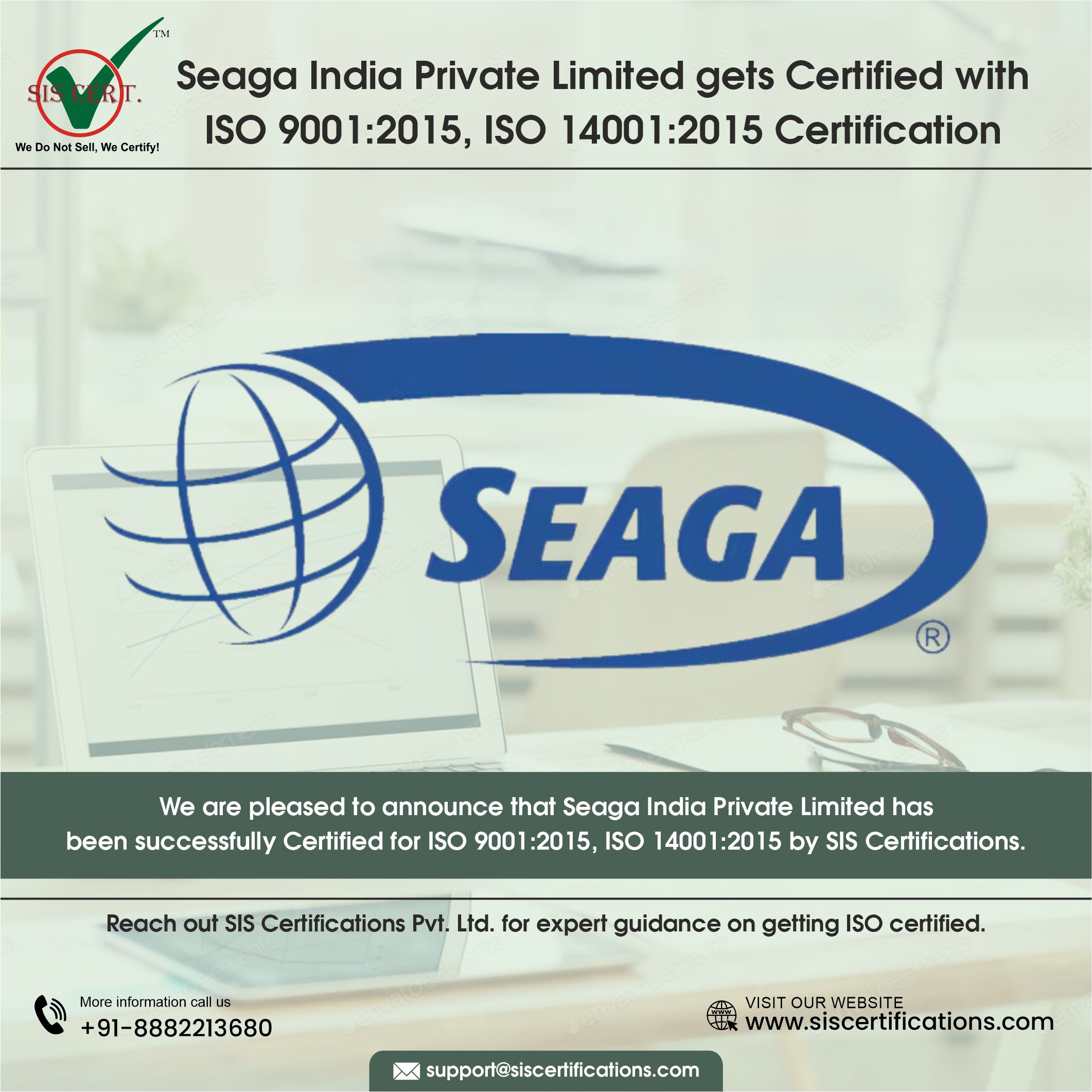 Seaga India Private Limited achieved multiple ISO Certifications