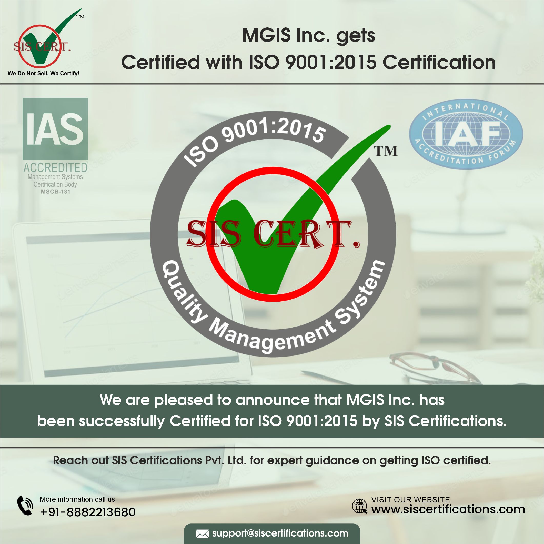 MGIS Inc achieved ISO 9001 Certification