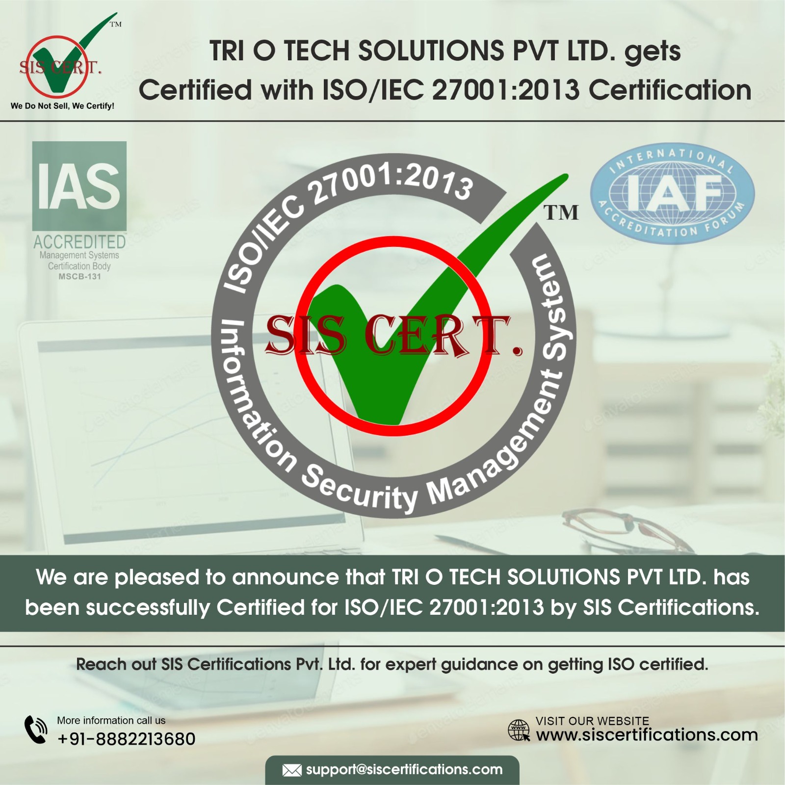 TRI O TECH SOLUTIONS PVT LTD. achieved ISO 27001 Certification