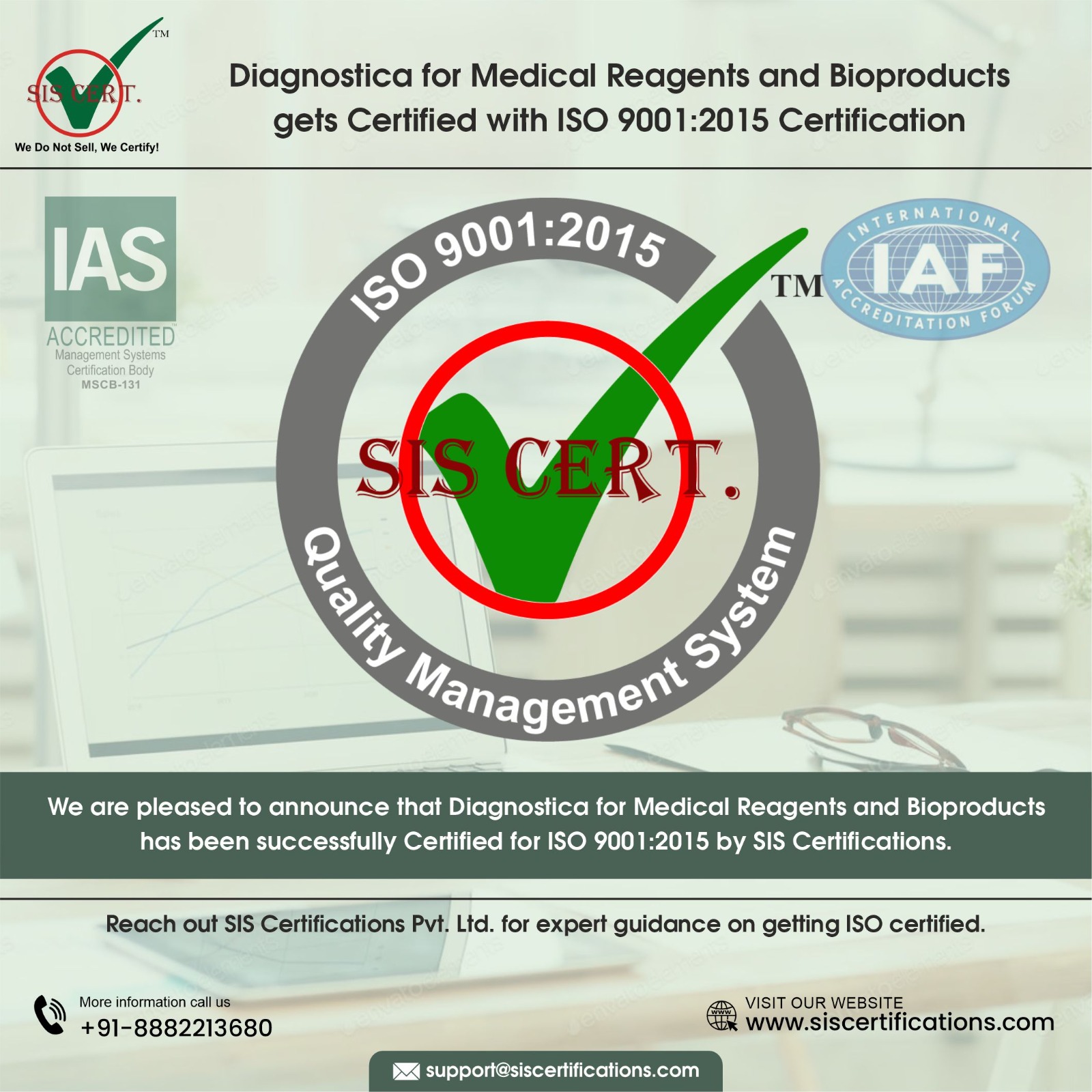 Diagnostica for Medical Reagents and Bioproducts achieved ISO 9001