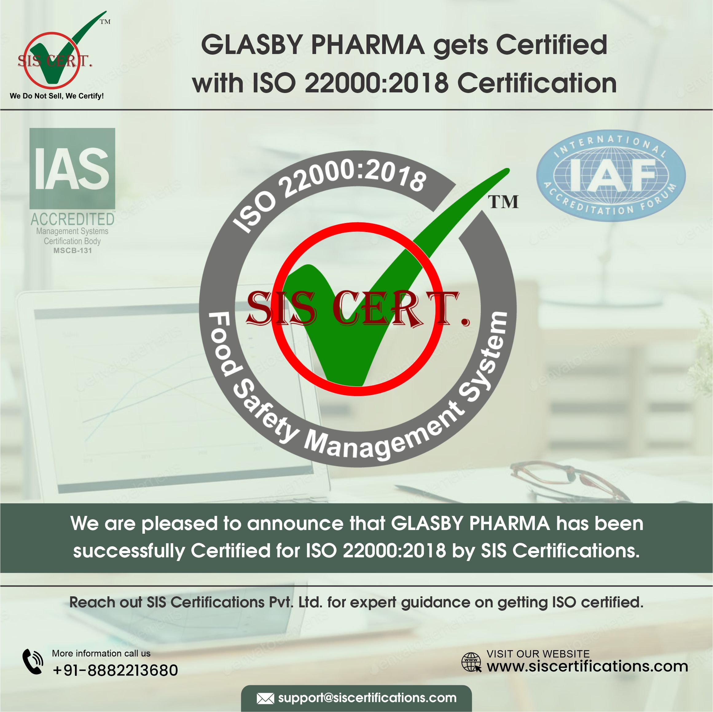 GLASBY PHARMA achieved ISO 22000 Certification