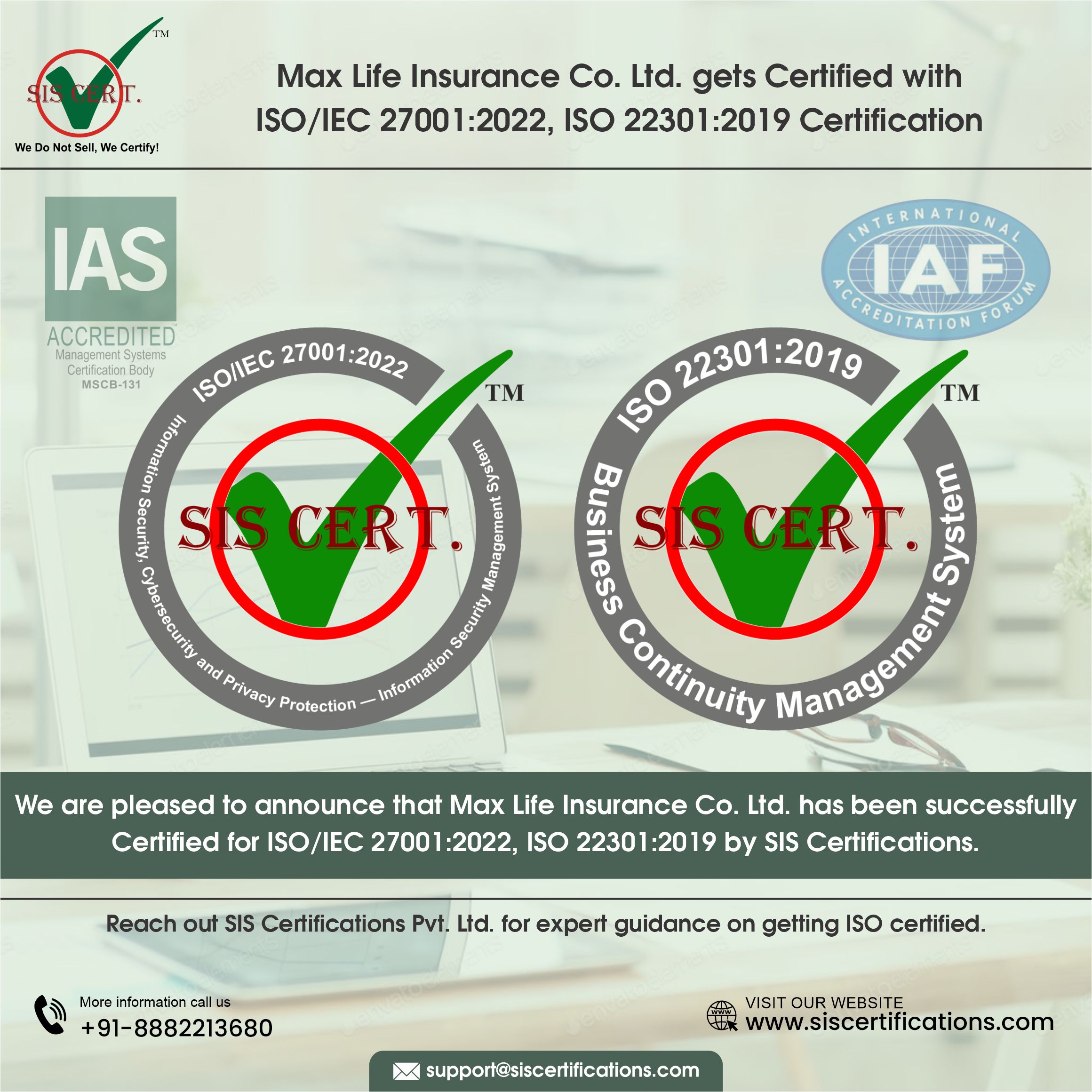 Max Life Insurance Co. Ltd achieved ISO 22301 and 27001