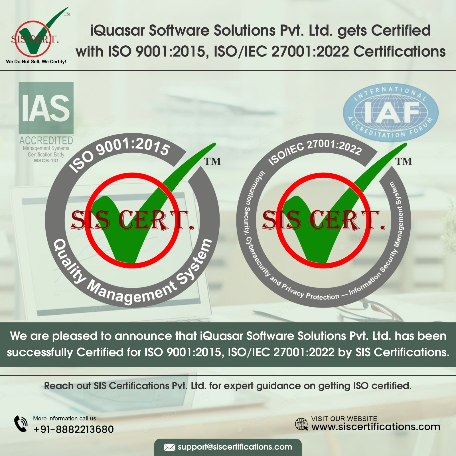 iQuasar Software Solutions Pvt. Ltd achieved ISO 9001 and 27001