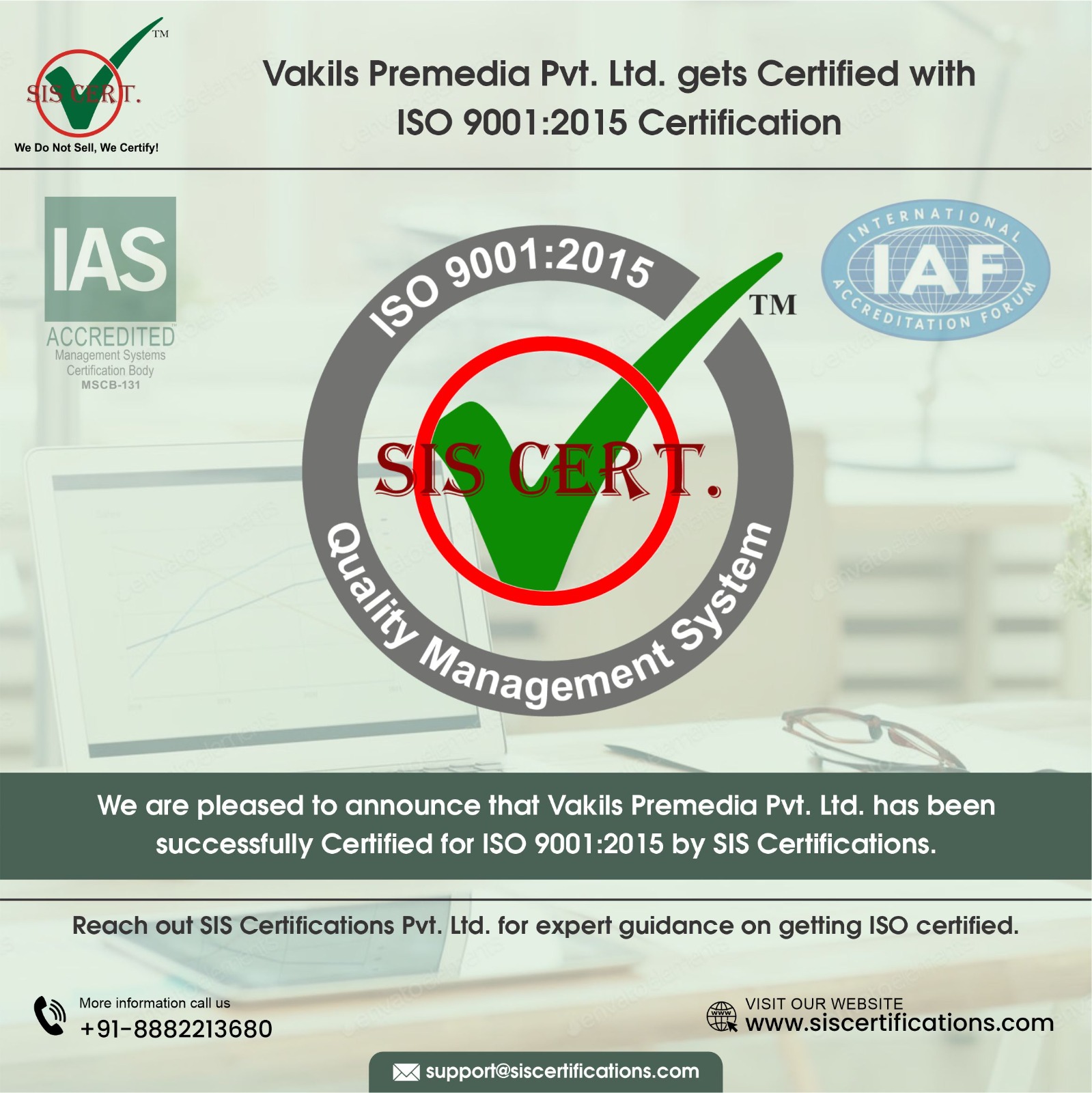 Vakils Premedia Pvt. Ltd. achieved ISO 9001