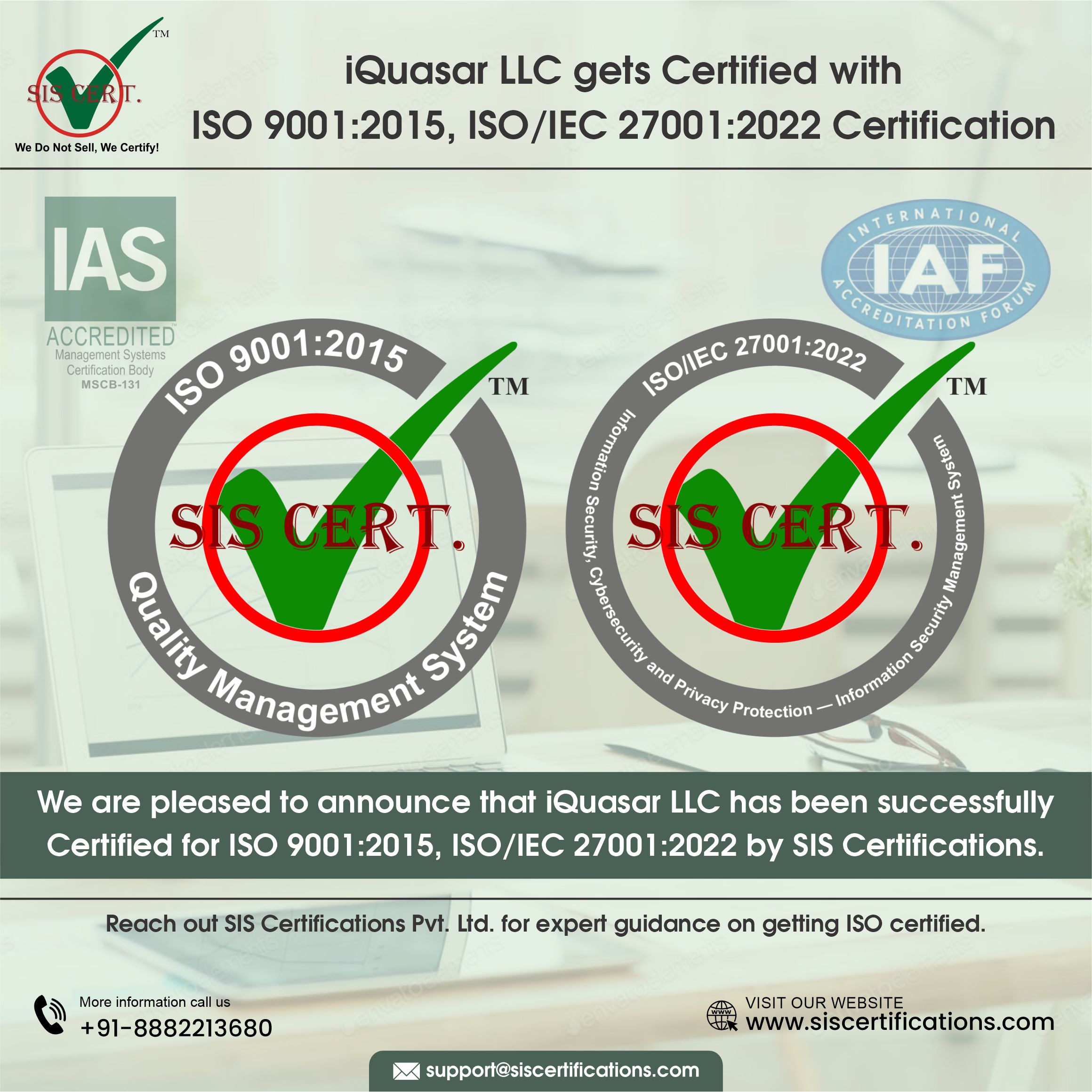 iQuasar LLC achieved ISO 9001 and 27001