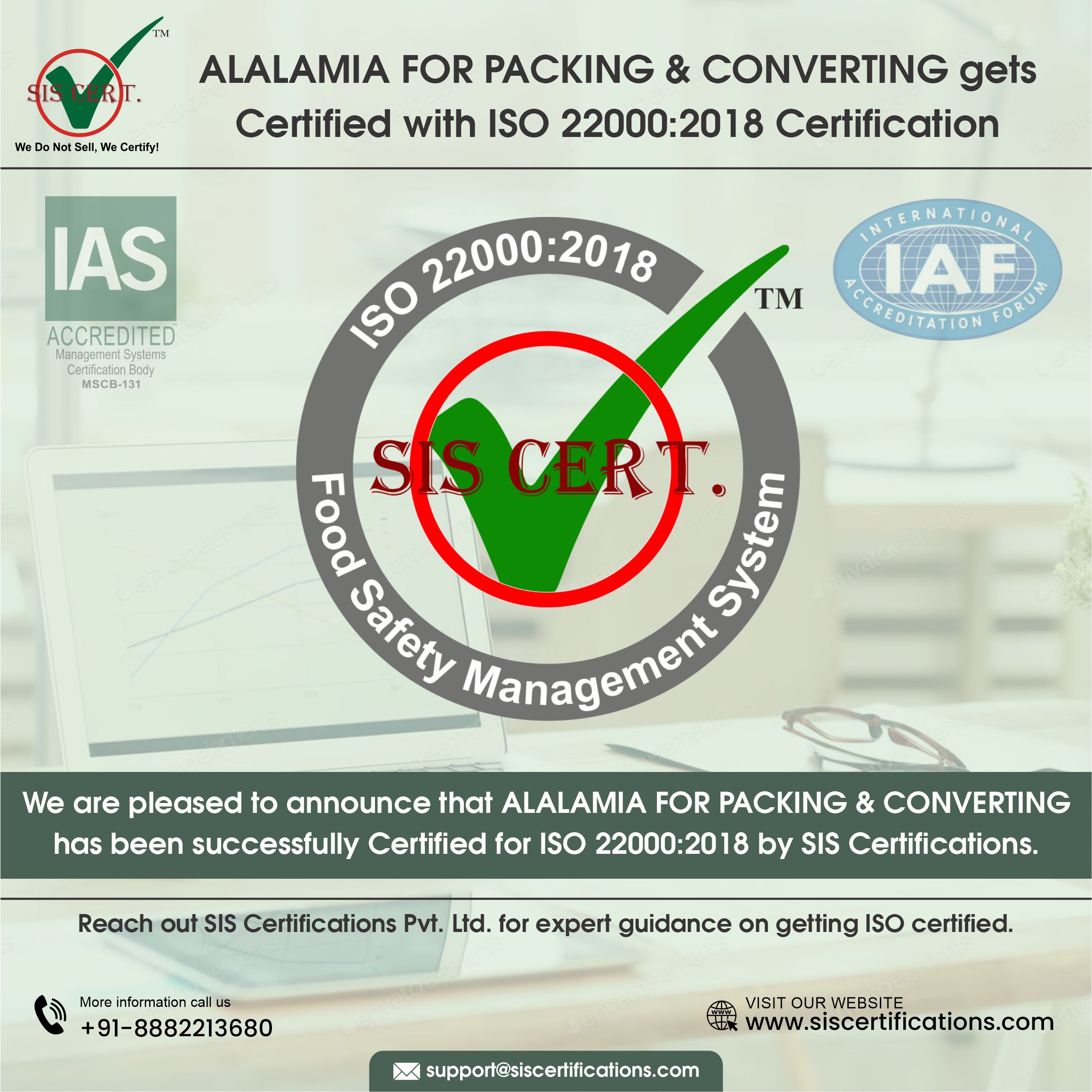 ALALAMIA FOR PACKING & CONVERTING achieved ISO 22000 Certification