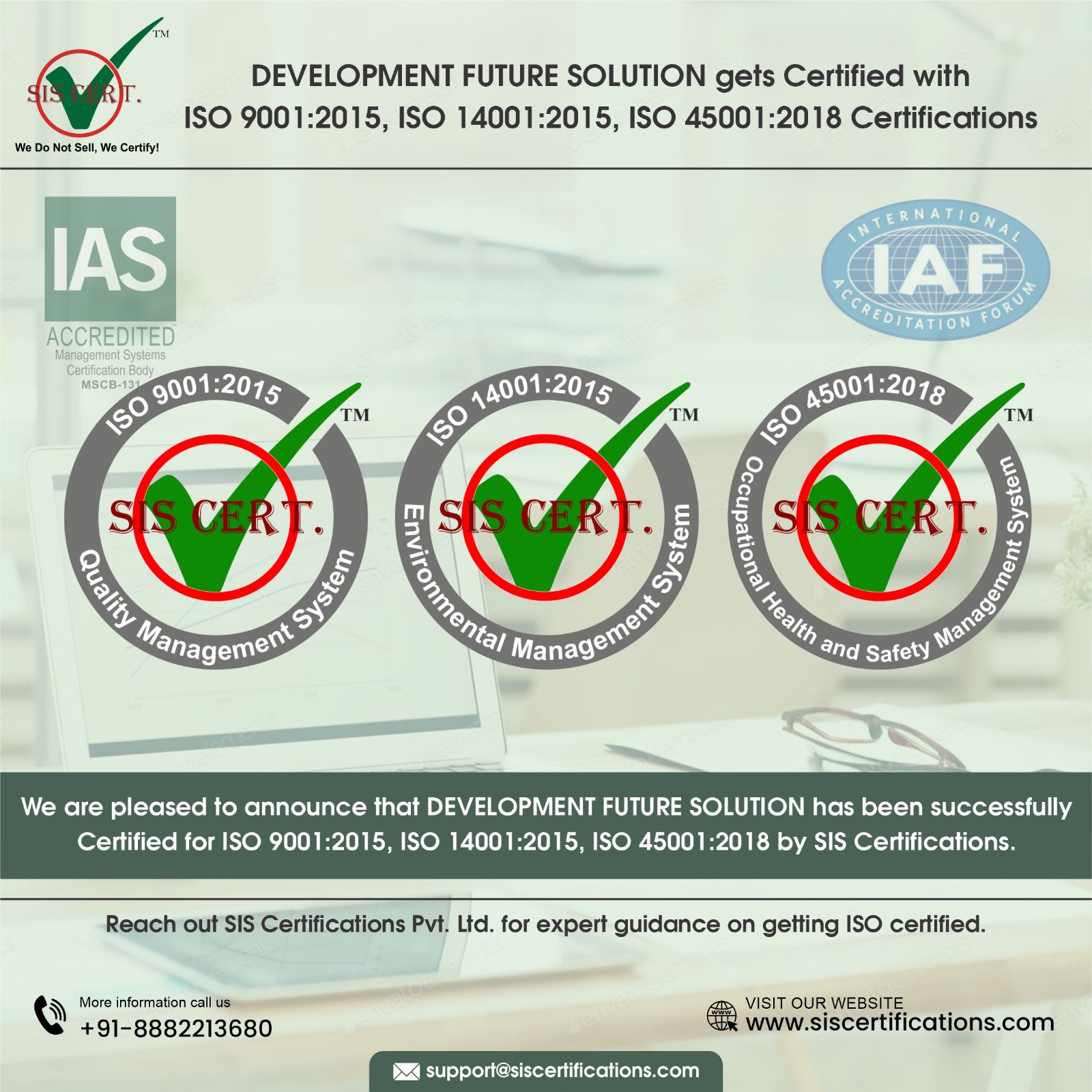 DEVELOPMENT FUTURE SOLUTION achieved Multiple ISO Certifications