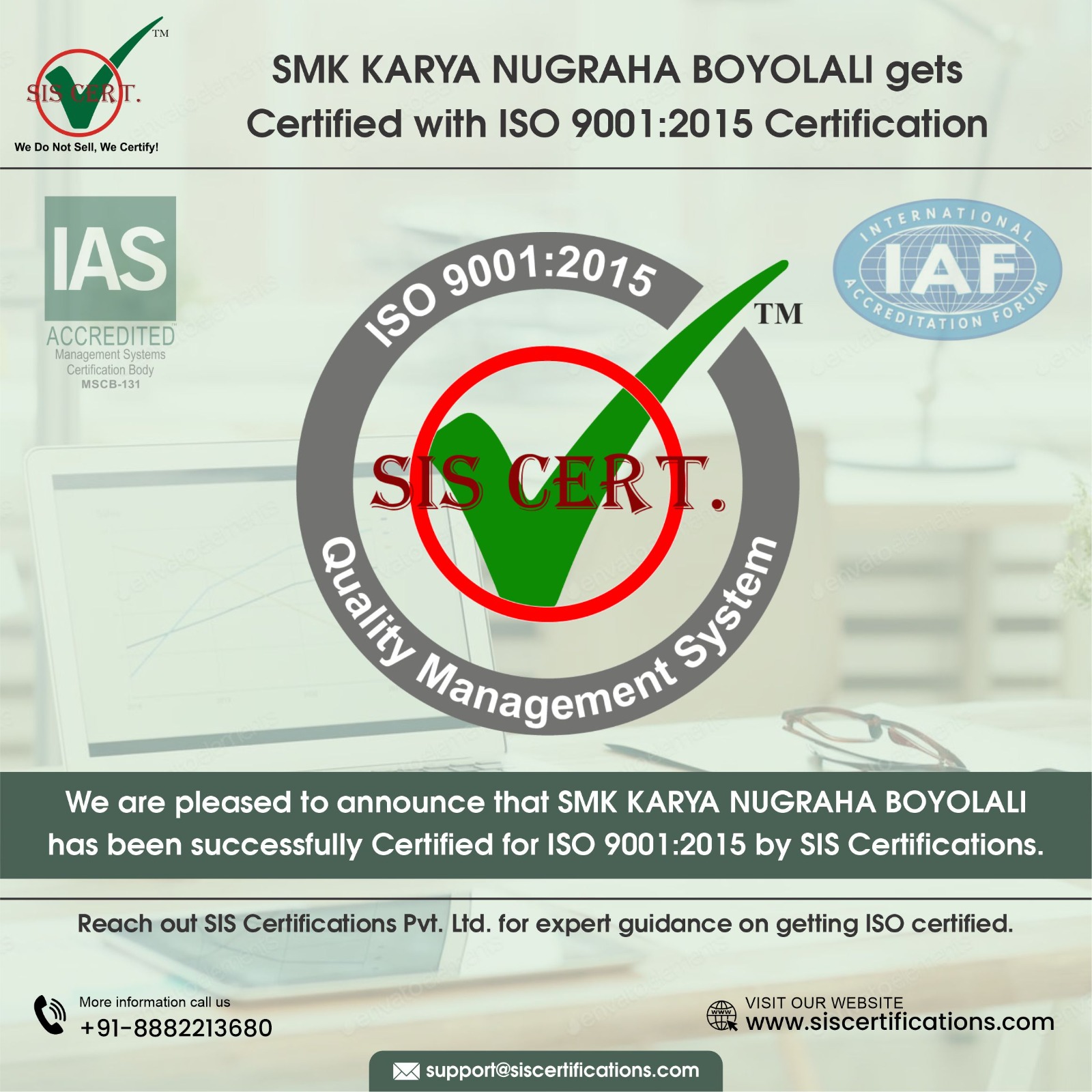 SMK KARYA NUGRAHA BOYOLALI achieved ISO 9001 Certification