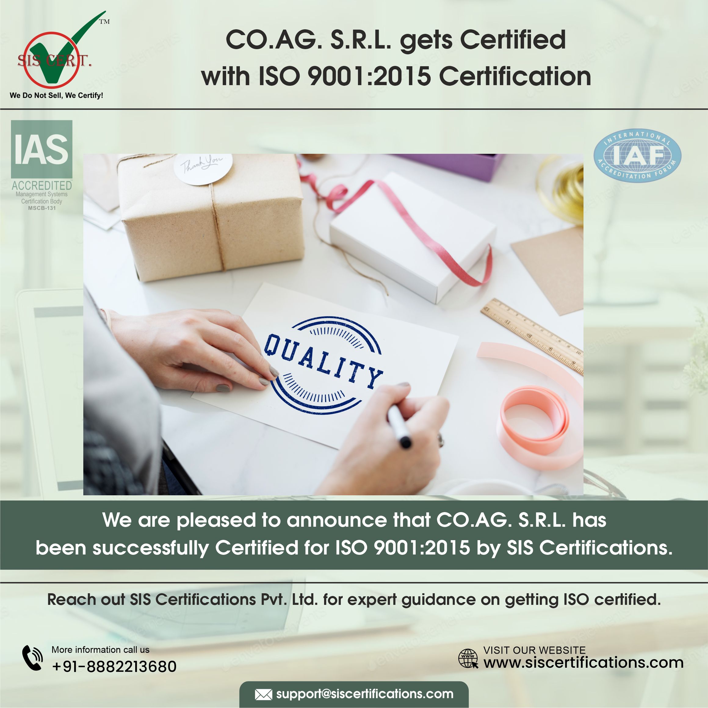 CO.AG. S.R.L. achieved ISO 9001 Certification