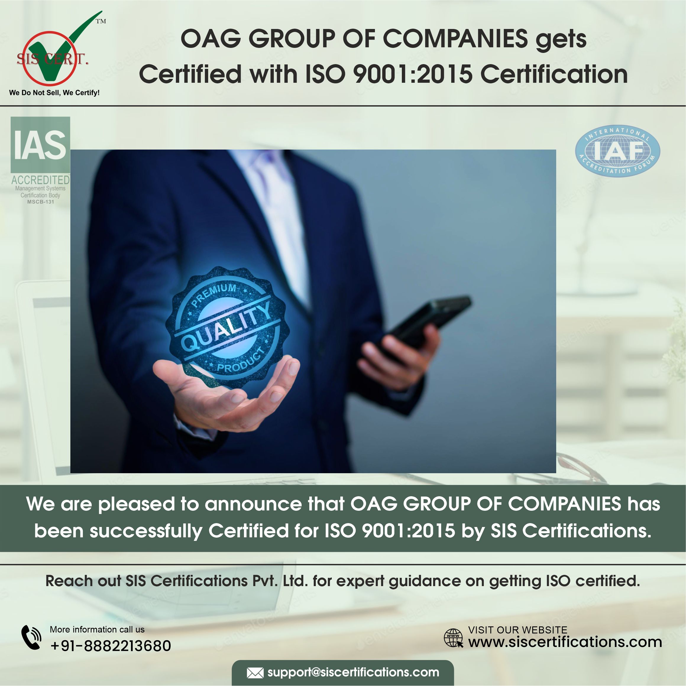 OAG GROUP OF COMPANIES achieved ISO 9001 Certification