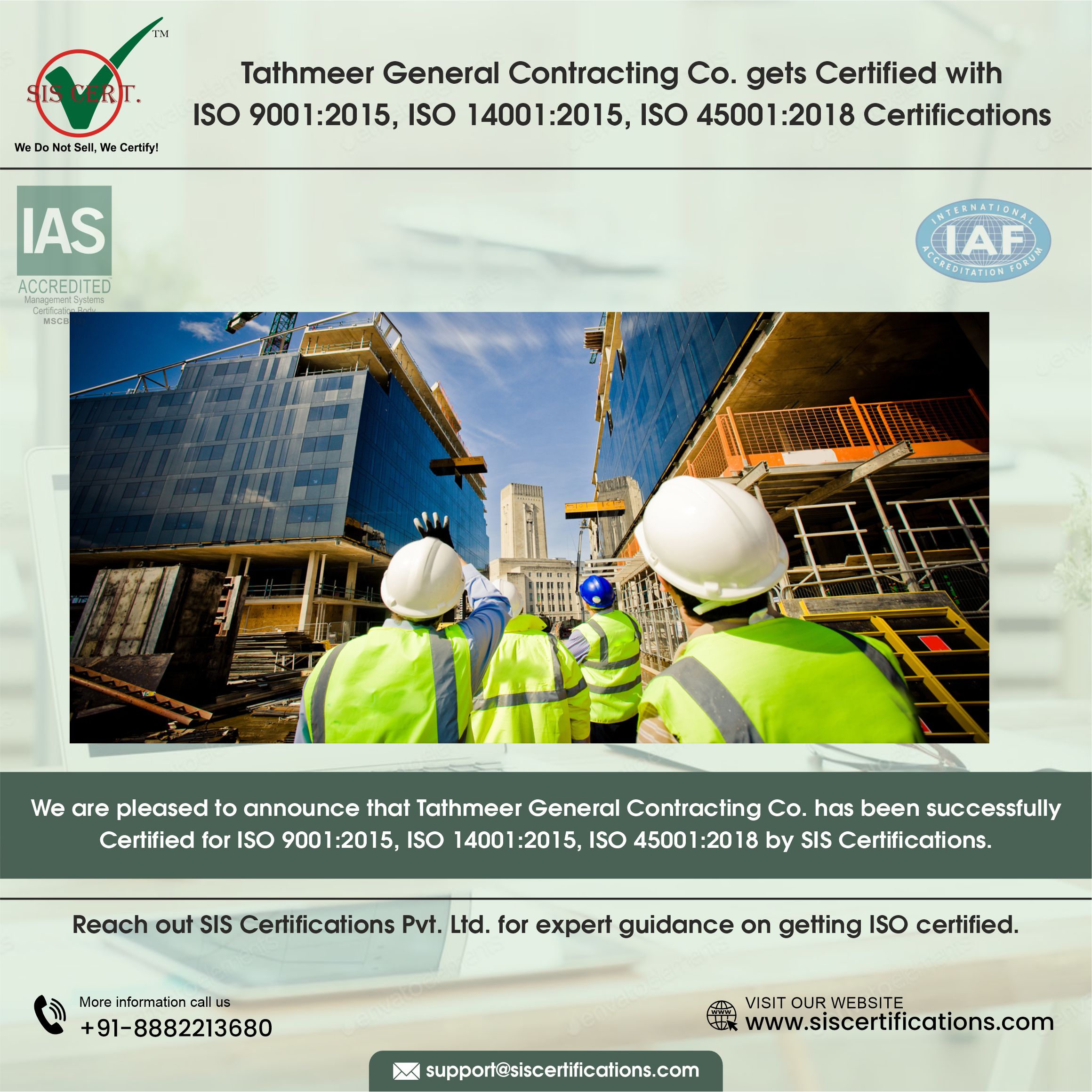 Tathmeer General Contracting Co achieved Triple ISO Certifications