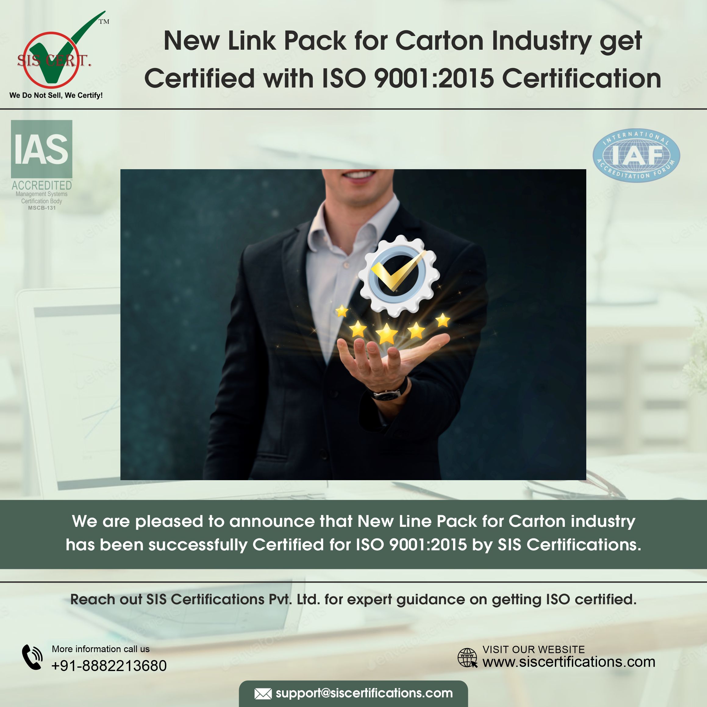 New Line Pack for Carton industry received ISO 9001 Certification