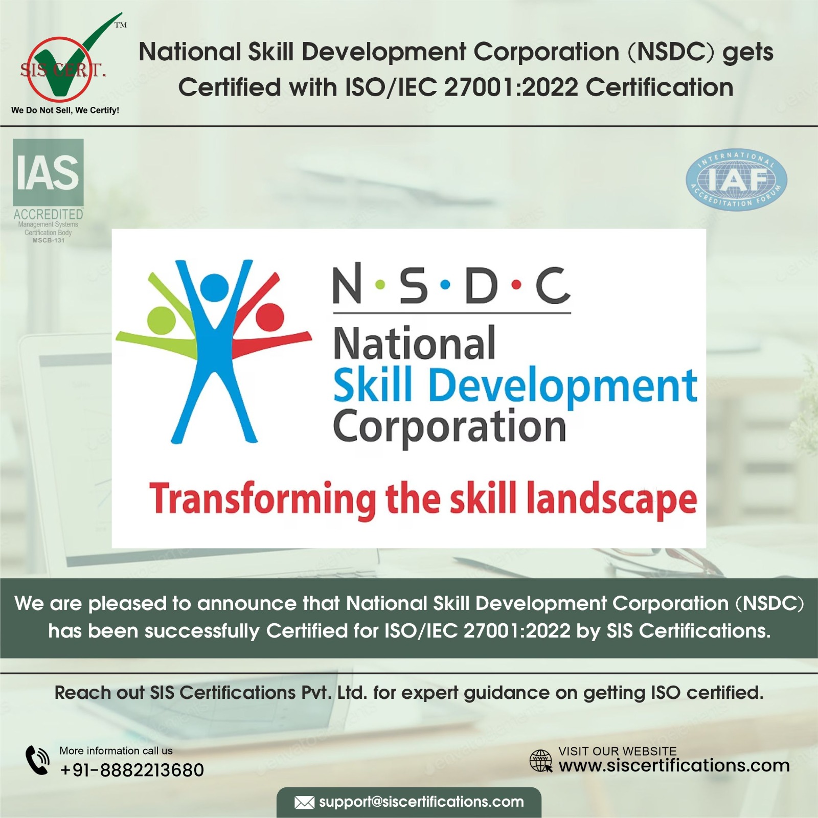 National Skill Development Corporation NSDC achieved ISO 27001