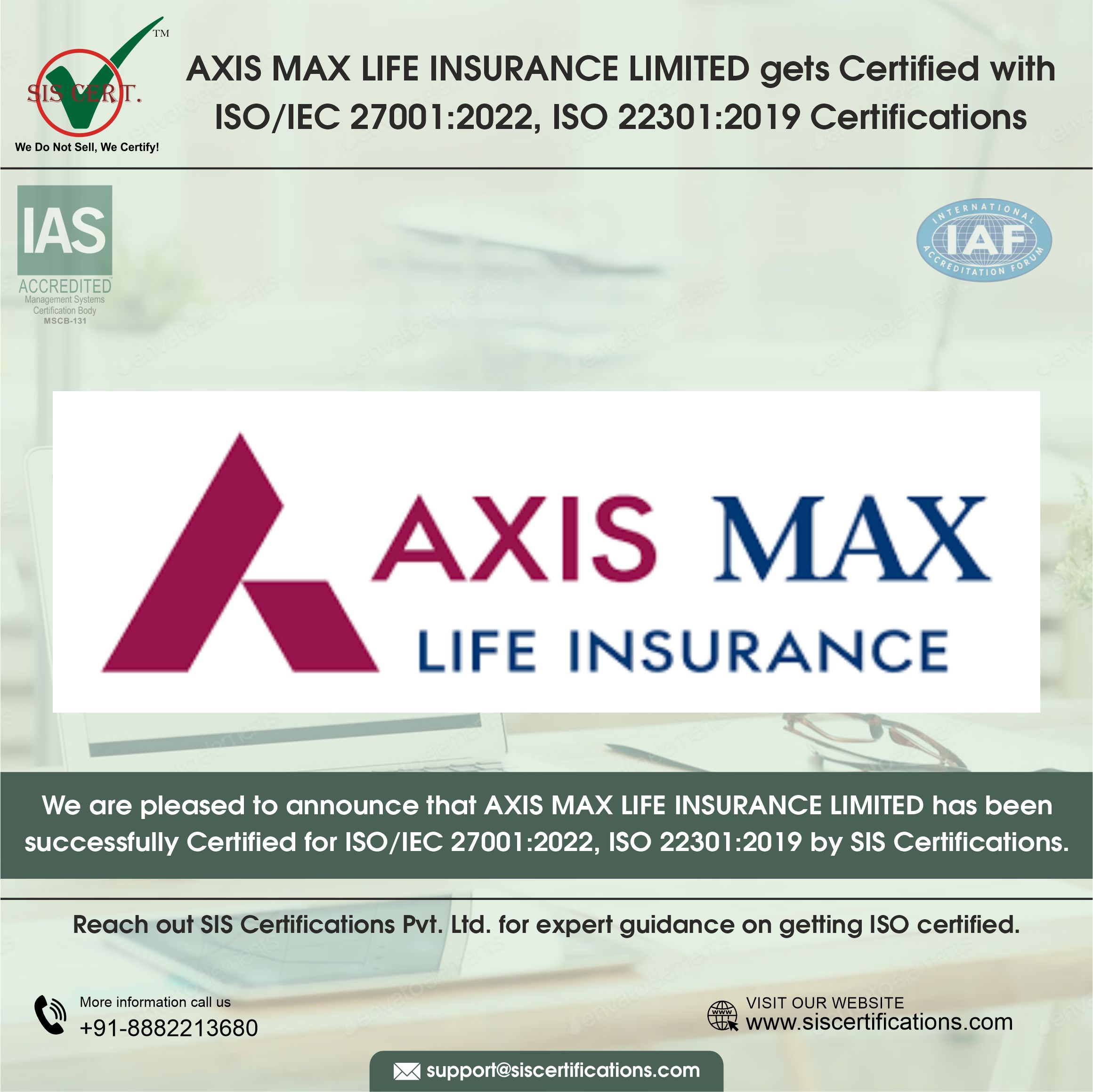 Axis Max Life Insurance Limited achieved ISO 22301 and 27001 Certifications