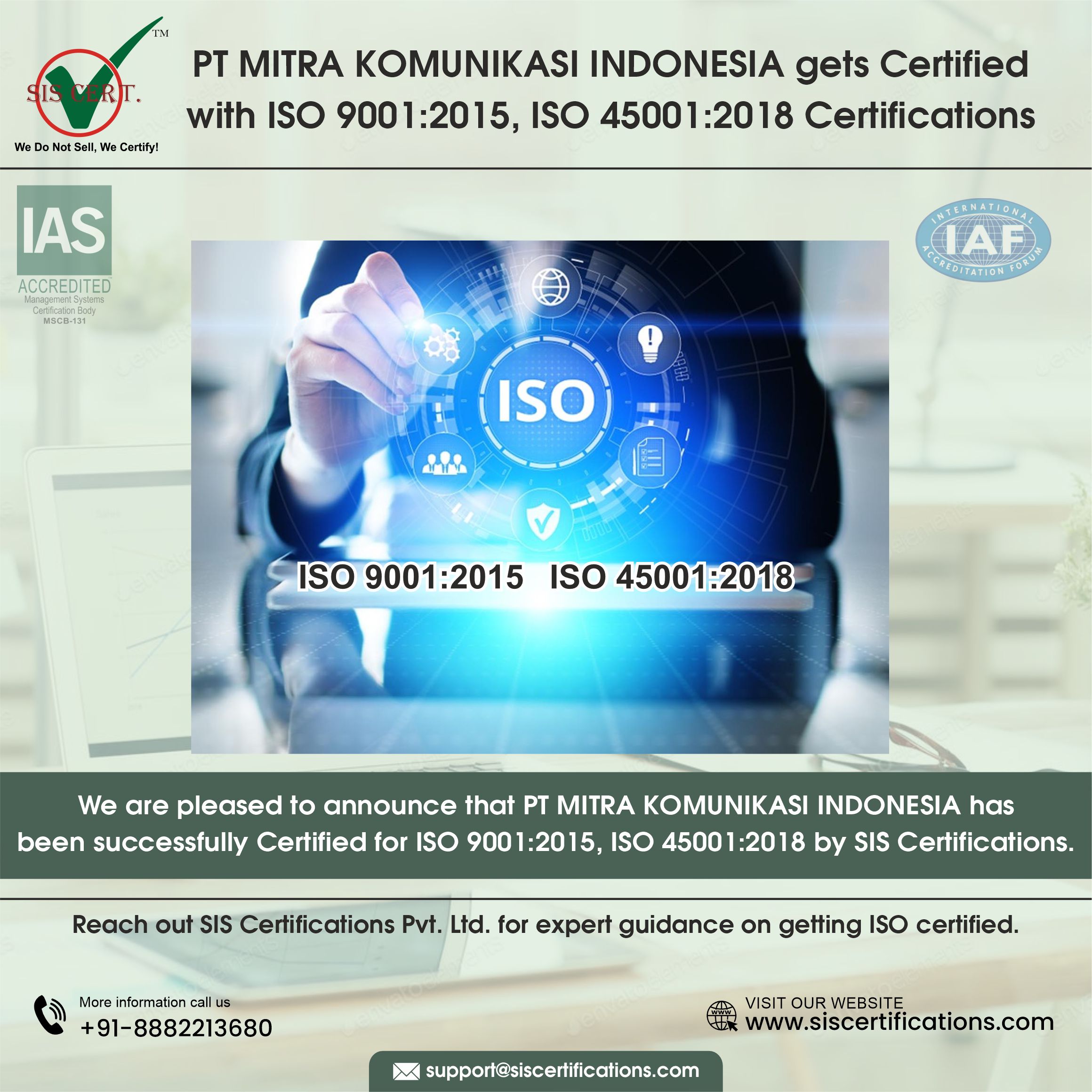 Pt Mitra Komunikasi Indonesia achieved ISO 9001 and 45001 Certifications