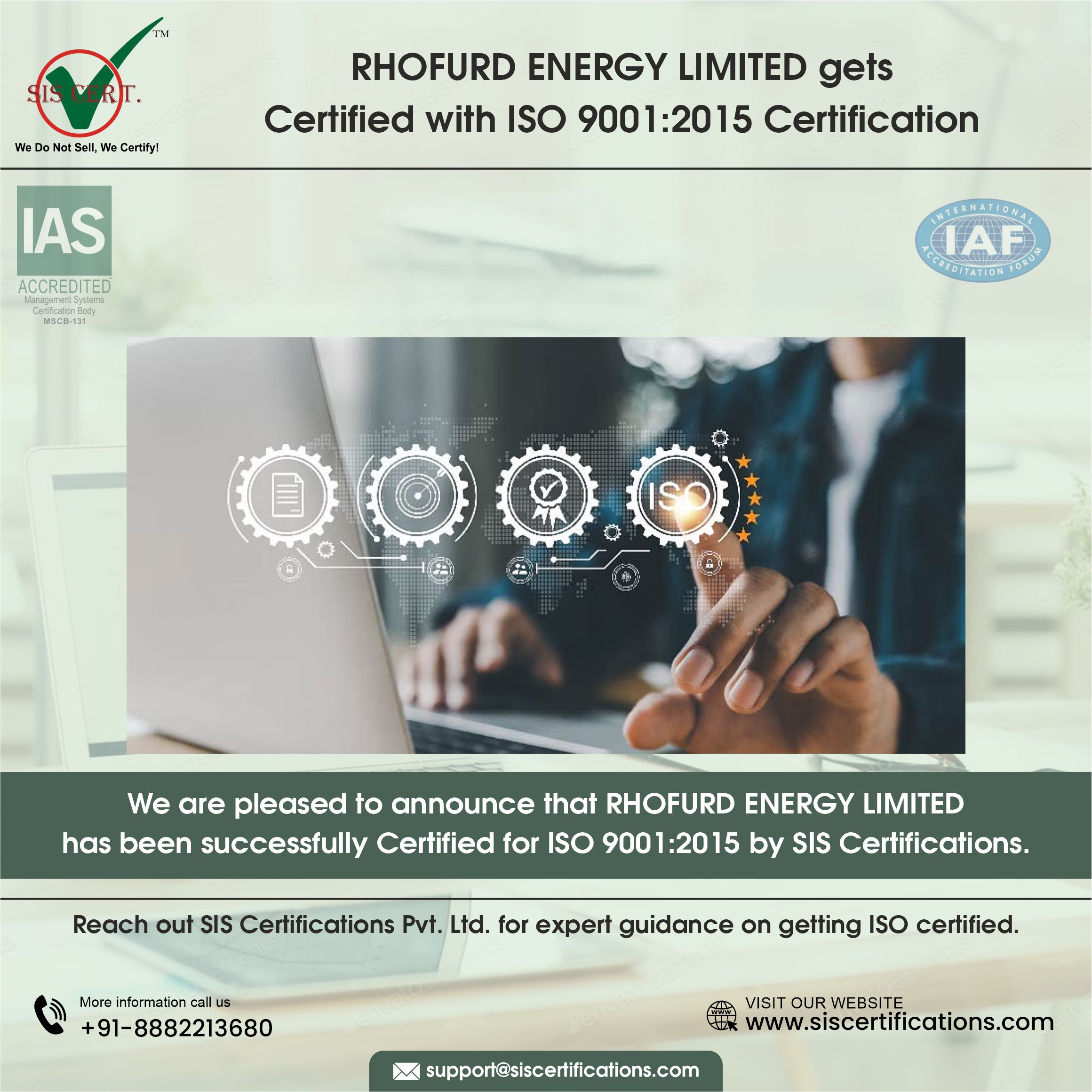 Rhofurd Energy Limited achieved ISO 9001 Certification