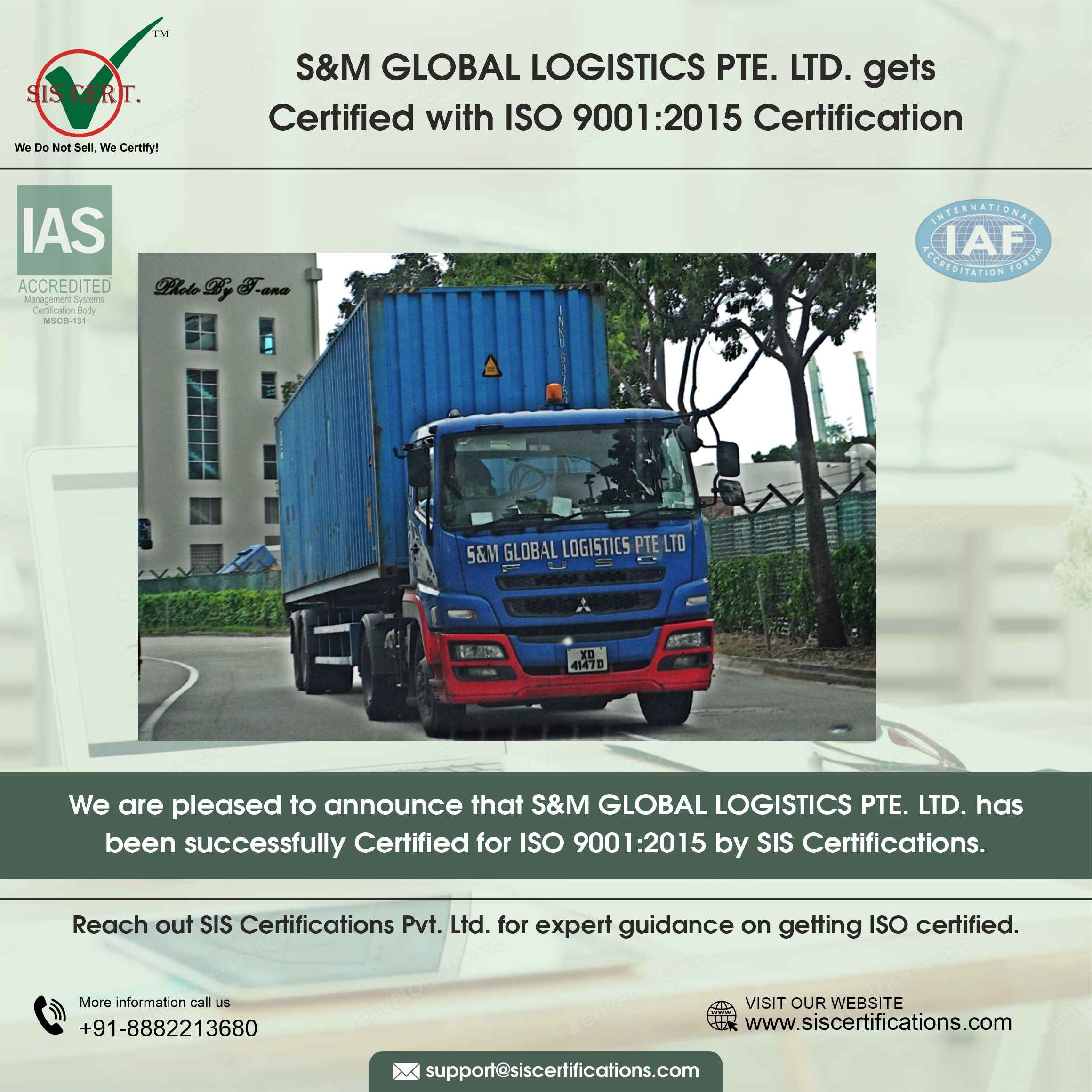 S & M Global Logistics Pte. Ltd. achieved ISO 9001 Certification