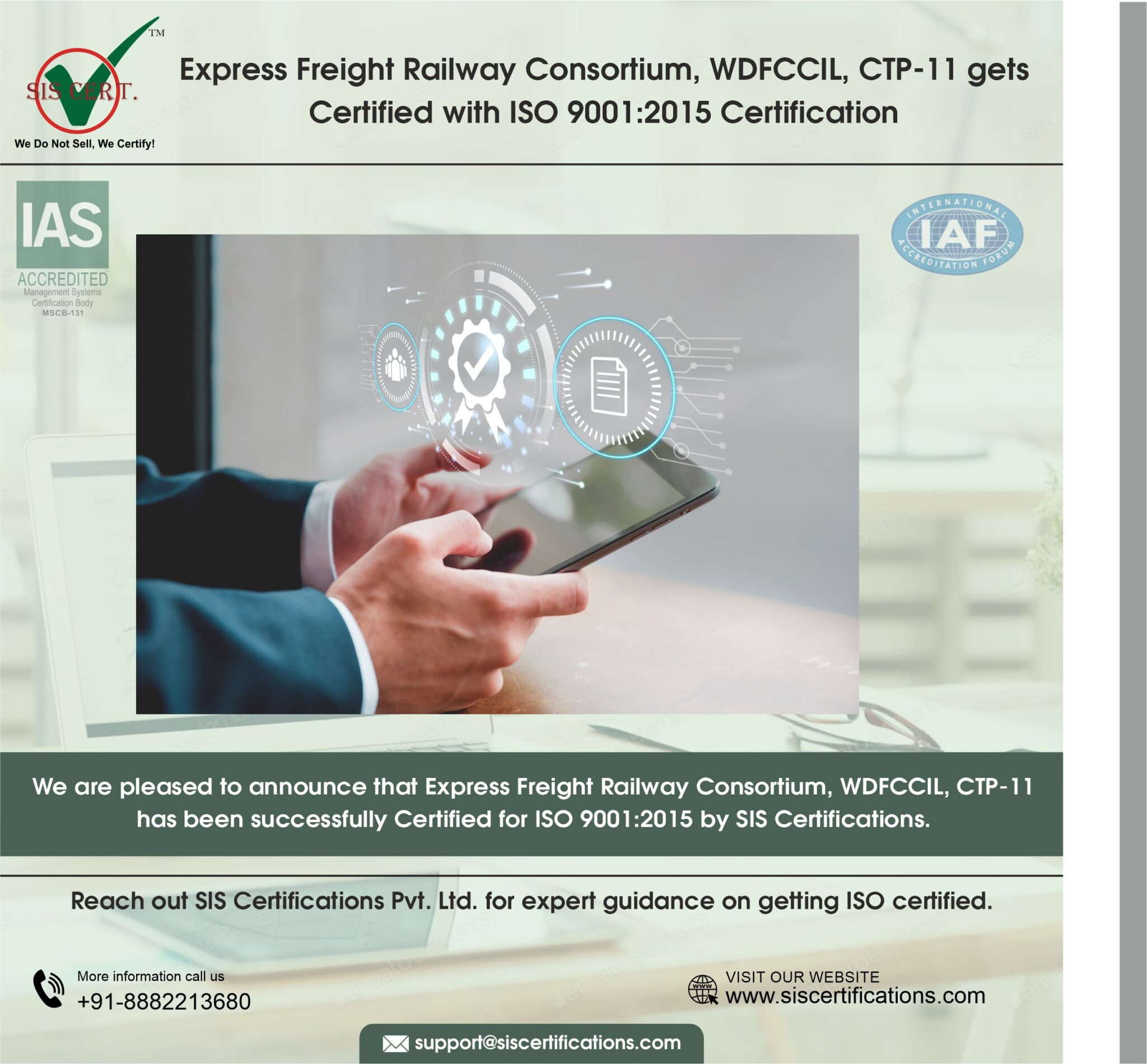 Express Freight Railway Consortium, WDFCCIL, CTP-11 received ISO 9001 ...