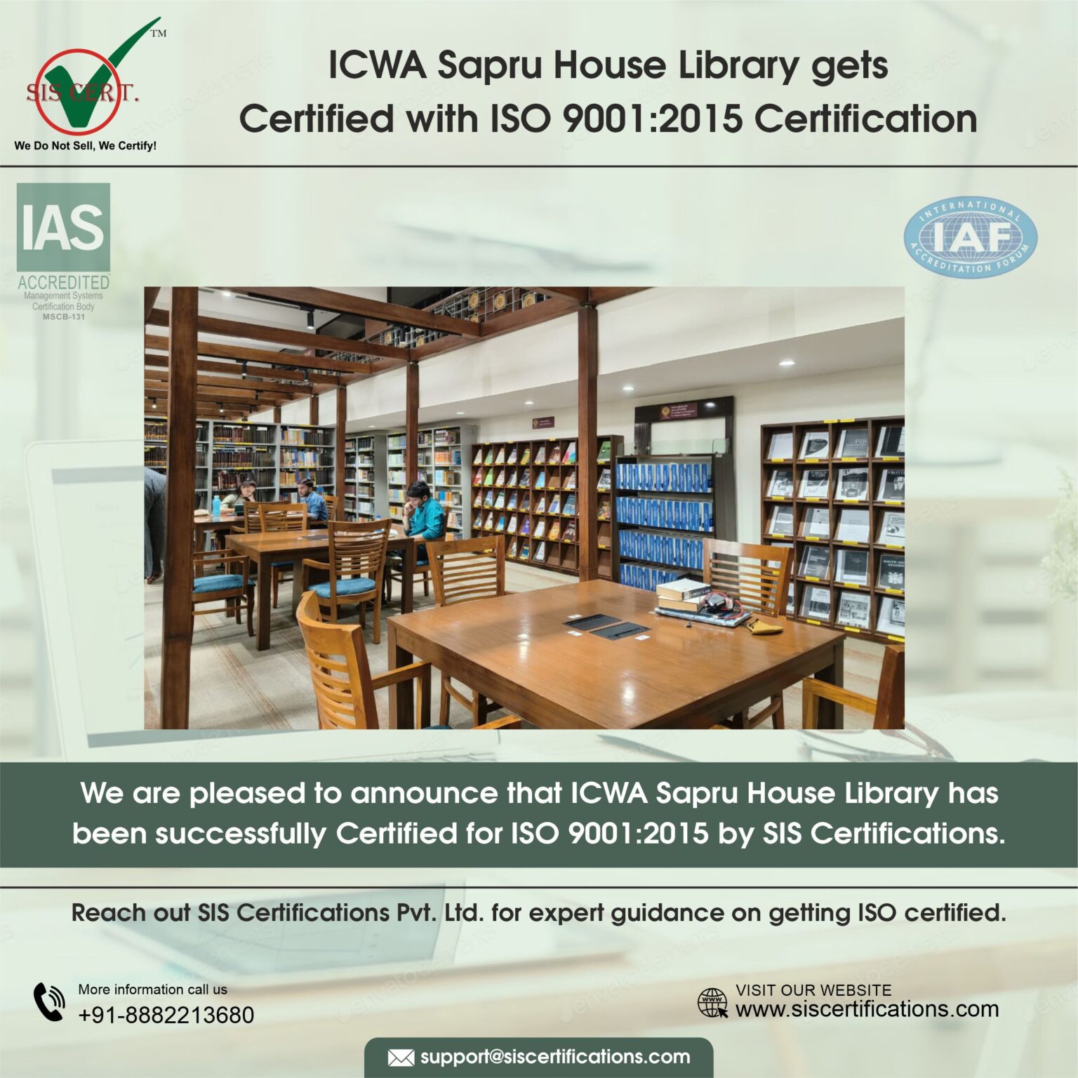 ICWA Sapru House Library achieved ISO 9001 Certification